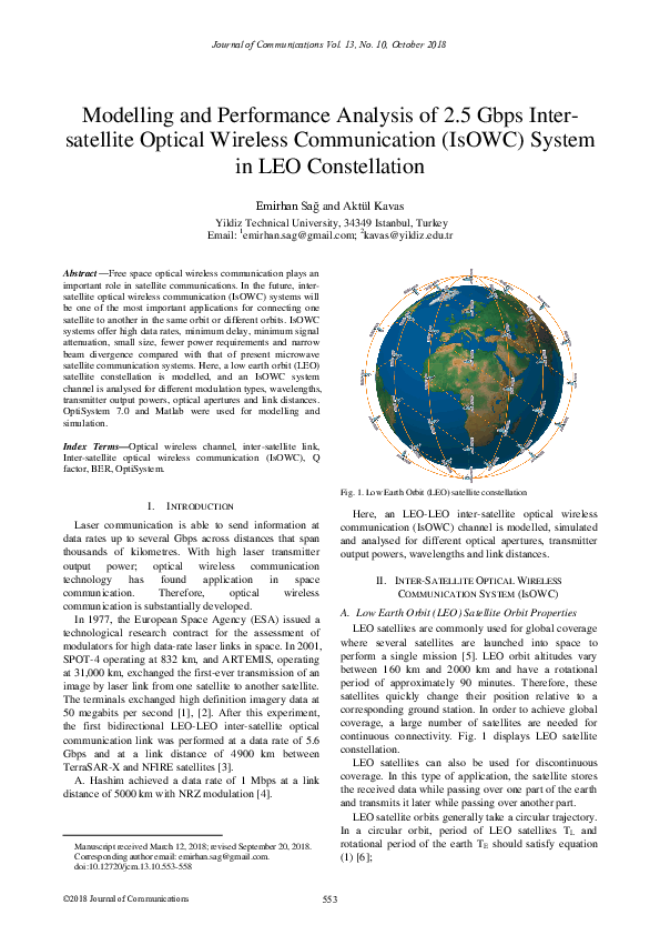 (PDF) Modelling and Performance Analysis of 2.5 Gbps Inter-satellite Optical Wireless ...