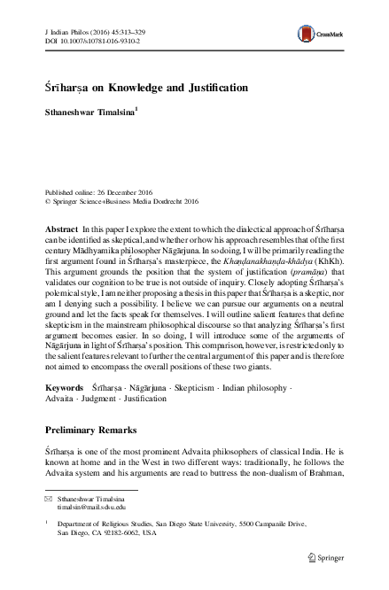 (PDF) Sriharsa on Knowledge and Justification