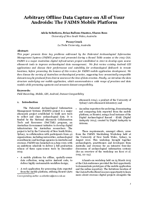 (PDF) Arbitrary Offline Data Capture on All of Your Androids: The FAIMS Mobile Platform