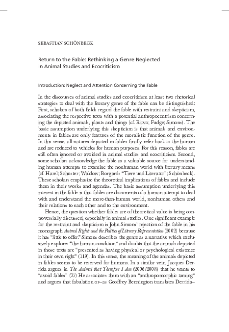 (PDF) Return to the Fable: Rethinking a Genre Neglected in Animal ...