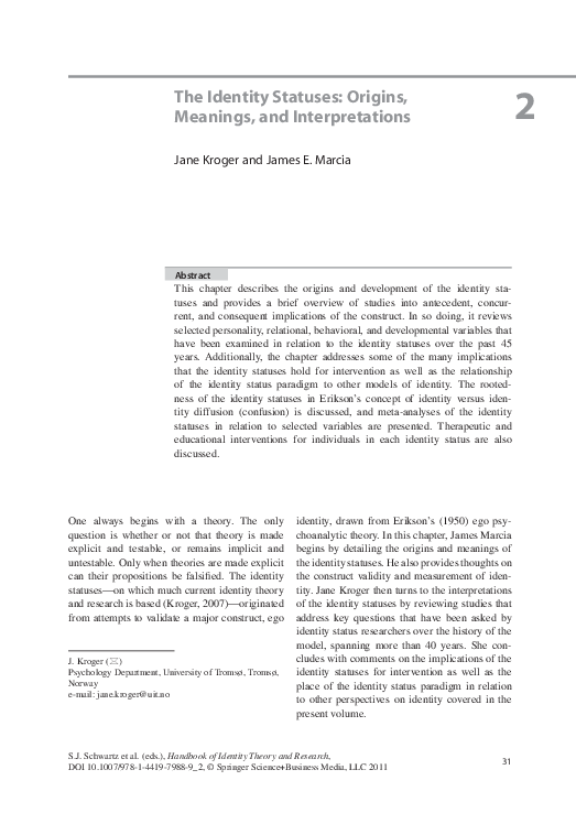 (PDF) The Identity Statuses - Origins, Meanings and Interpretations ...
