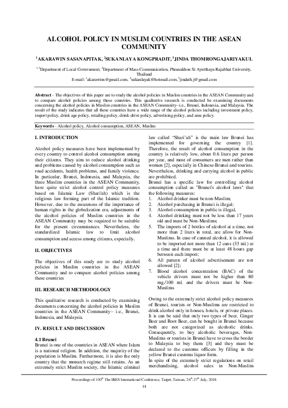 (PDF) ALCOHOL POLICY IN MUSLIM COUNTRIES IN THE ASEAN COMMUNITY