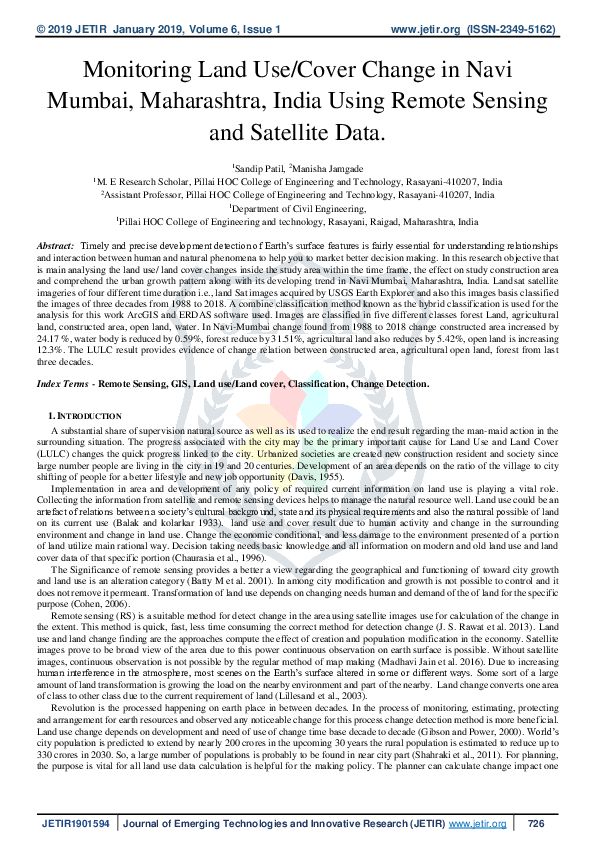 (PDF) Monitoring Land Use/Cover Change in Navi Mumbai, Maharashtra, India Using Remote Sensing ...