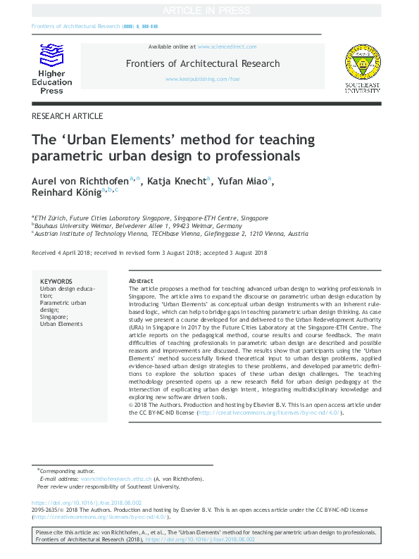(PDF) The ‘Urban Elements’ method for teaching parametric urban design to professionals
