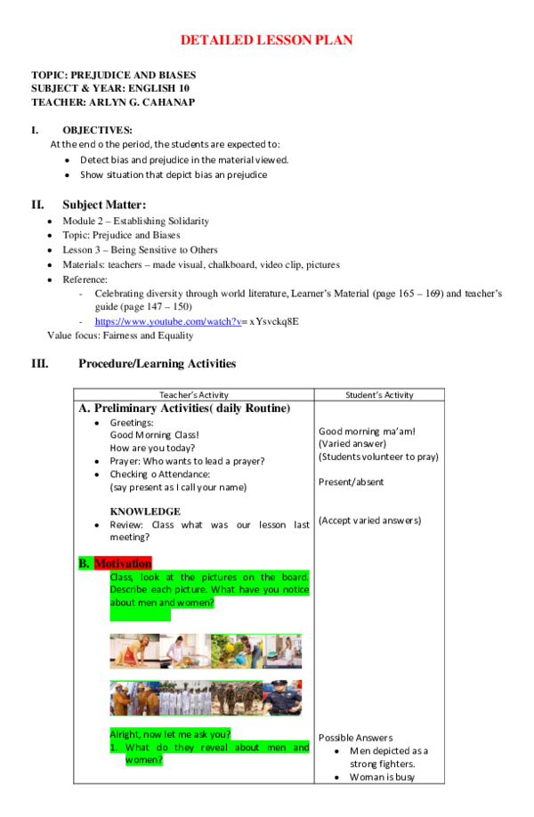 (DOC) DETAILED LESSON PLAN
