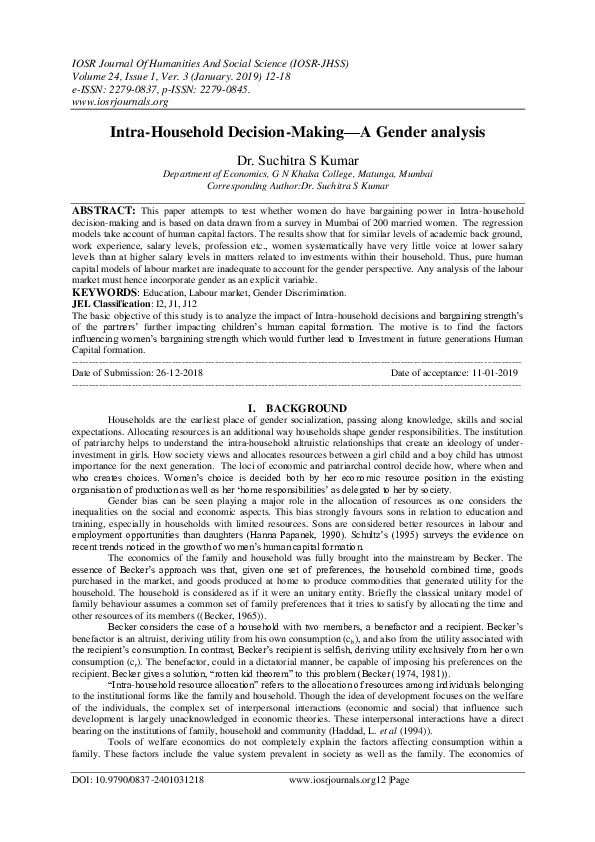 (PDF) Intra-Household Decision-Making—A Gender analysis