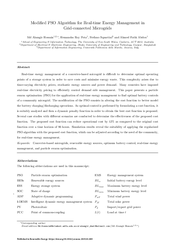 Pdf Modified Pso Algorithm For Real Time Energy Management In Grid Connected Microgrids