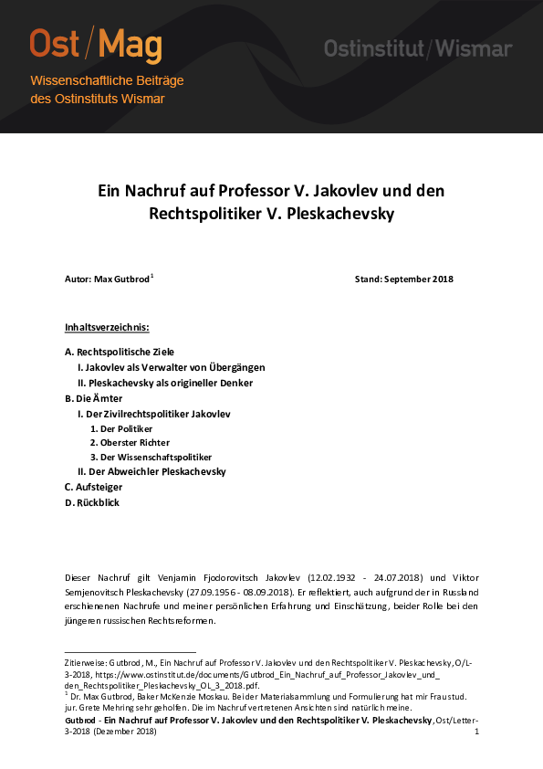 (PDF) Eulogie for Venyamin Yakovlev and Victor Pleskachevsky (German ...