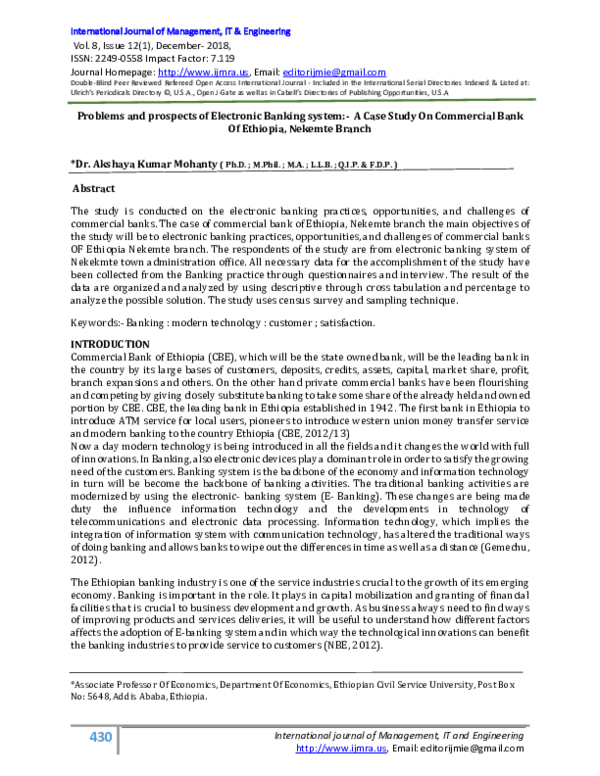 (PDF) Problems and prospects of Electronic Banking system:- A Case ...