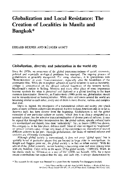 (PDF) Globalization and Local Resistance: The Creation of Localities in ...