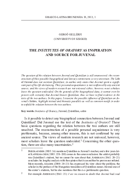The Institutes of Oratory as Inspiration and Source for Juvenal