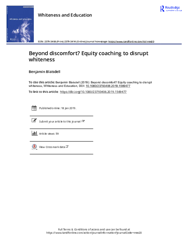 (PDF) Beyond discomfort? Equity coaching to disrupt whiteness ...