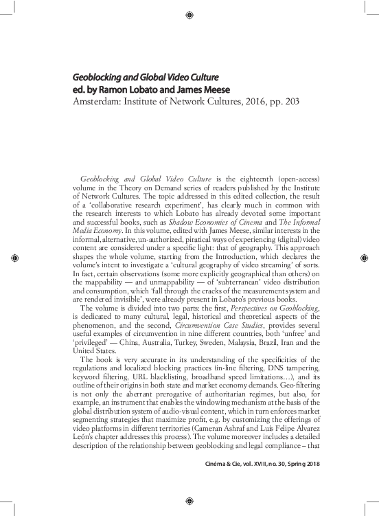 (PDF) Ramon Lobato and James Meese (eds), "Geoblocking and Global Video ...