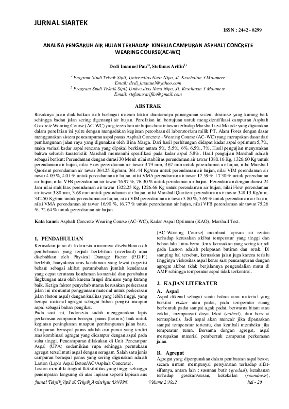 (PDF) Analisa Pengaruh Air Hujan Terhadap Kinerja Campuran Asphalt ...