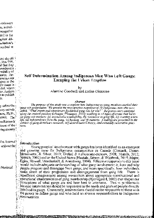 (PDF) Self determination among Indigenous men who left gangs: Escaping ...
