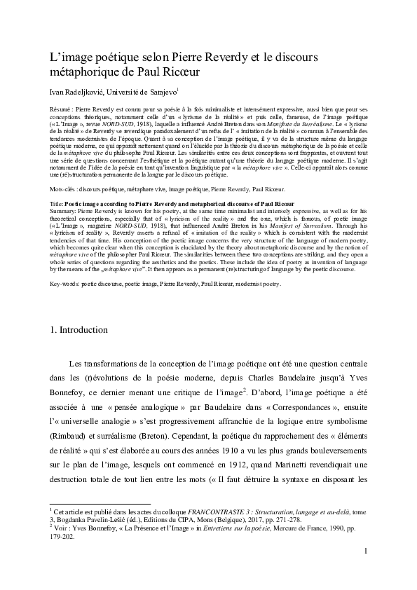 (PDF) L’image poétique selon Pierre Reverdy et le discours métaphorique ...