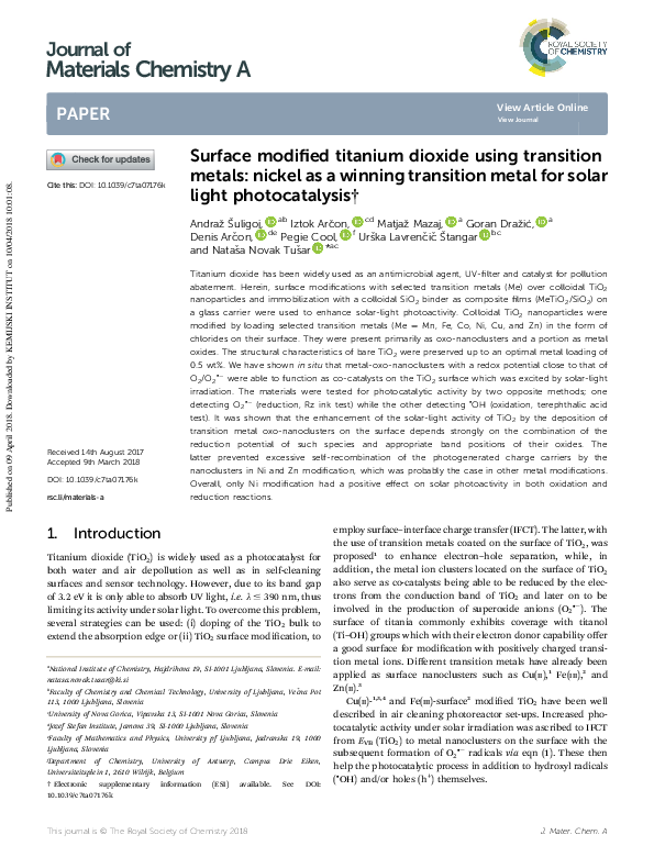 (PDF) Surface modified titanium dioxide using transition metals: nickel ...