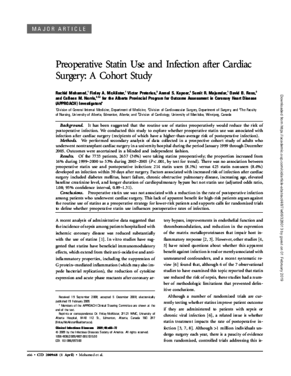 (PDF) Preoperative Statin Use and Infection after Cardiac Surgery: A ...
