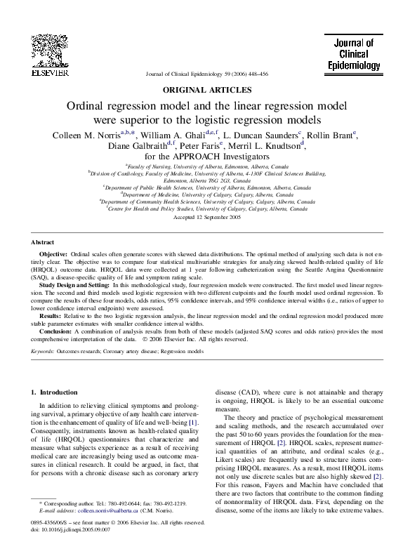 (PDF) Ordinal regression model and the linear regression model were ...
