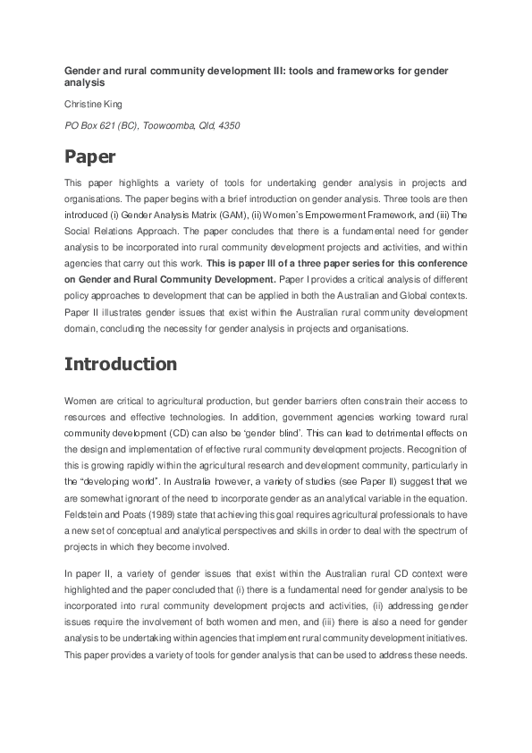(PDF) Gender and rural community development III: tools and frameworks ...