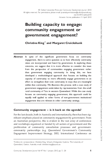 (PDF) Building capacity to engage: community engagement or government ...