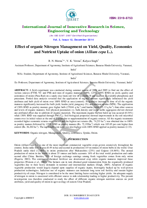 (PDF) Influence of Integrated Nutrient Management (INM) on Bulb Yield and Profitability of Onion ...