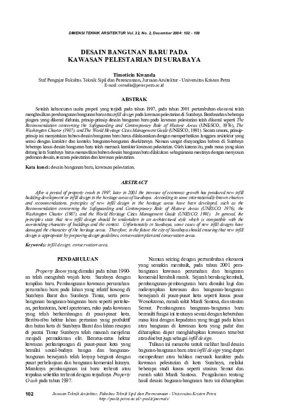(PDF) DESAIN BANGUNAN BARU PADA KAWASAN PELESTARIAN DI SURABAYA