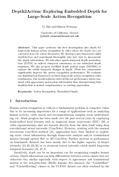 Pdf Depth2action Exploring Embedded Depth For Large Scale Action