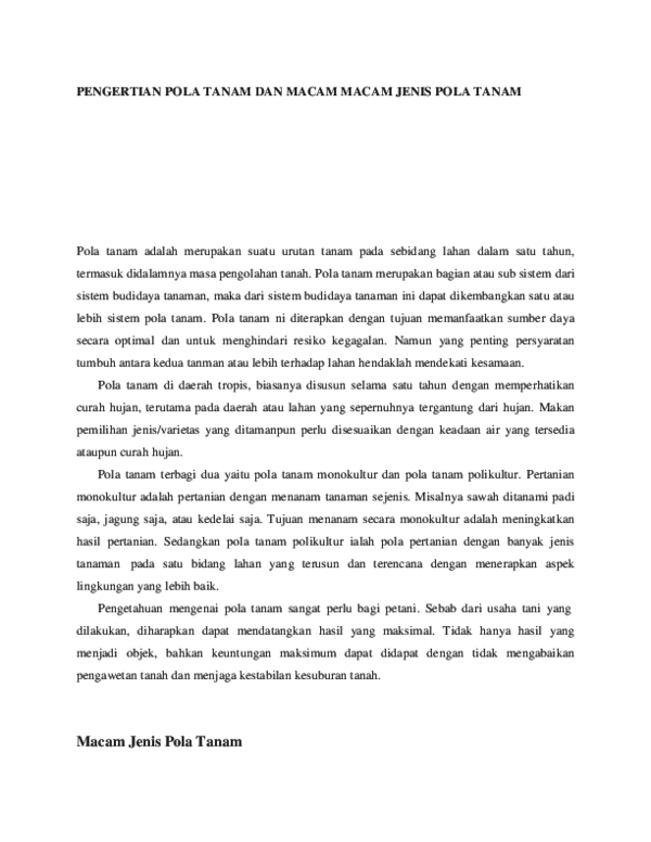 (DOC) PENGERTIAN POLA TANAM DAN MACAM MACAM JENIS POLA TANAM