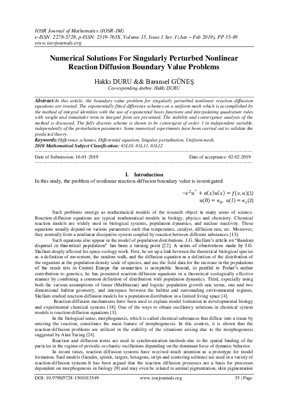 Pdf Numerical Solutions For Singularly Perturbed Nonlinear Reaction Diffusion Boundary Value