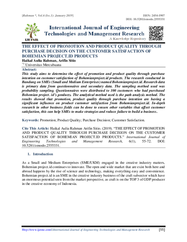 Pdf The Effect Of Promotion And Product Quality Through Purchase