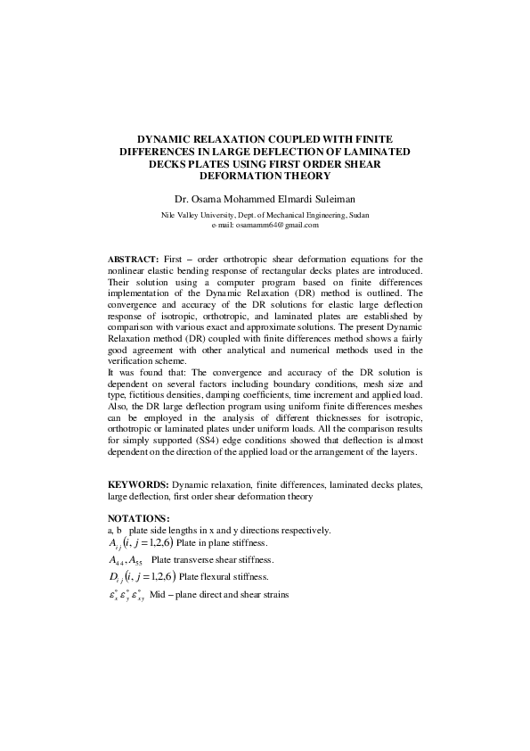 Pdf Dynamic Relaxation Coupled With Finite Differencespdf