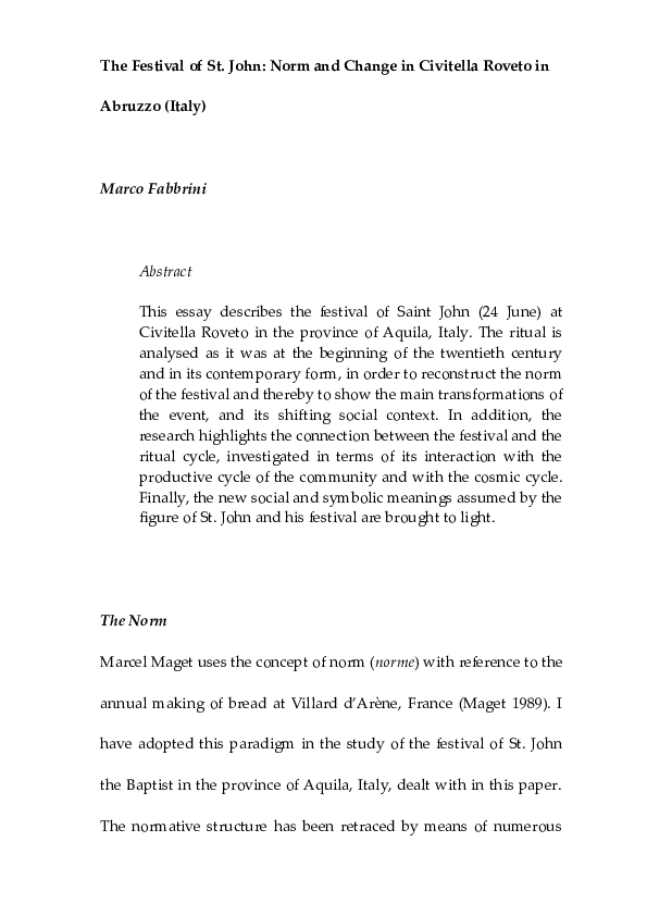 (DOC) The Festival of St John: Norm and Change in Civitella Roveto in ...