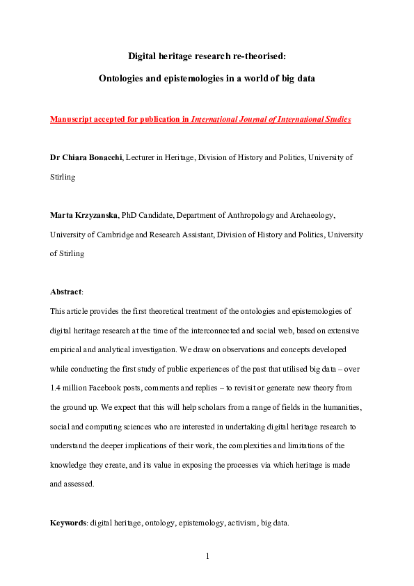 (PDF) Digital heritage research re-theorised: Ontologies and epistemologies in a world of big ...