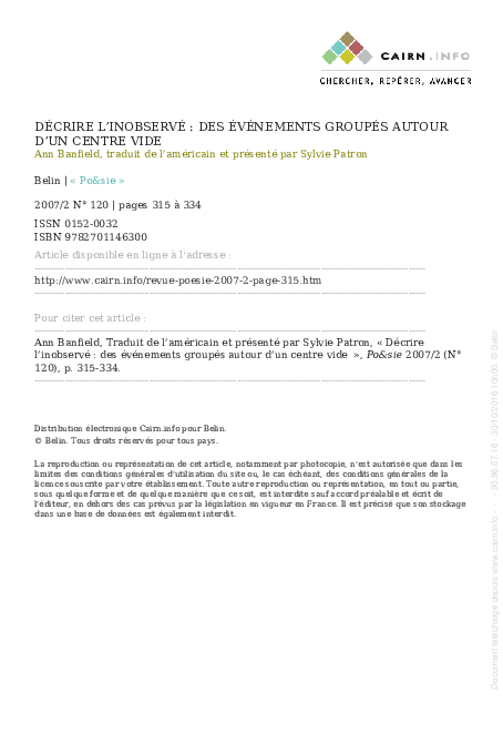 (PDF) Ann Banfield, « Décrire l’inobservé : des événements groupés ...