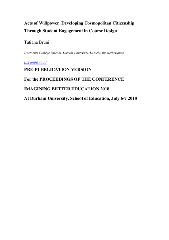 (PDF) Acts of Willpower. Developing Cosmopolitan Citizenship Through ...