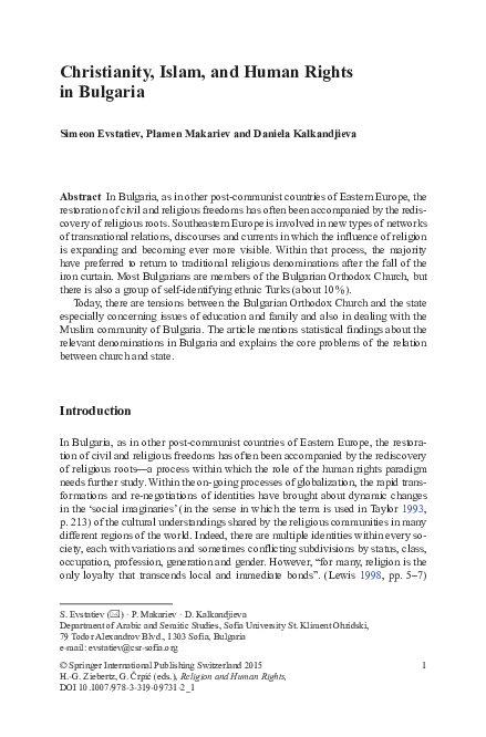 (PDF) Christianity, Islam, and Human Rights in Bulgaria, Springer (2015)