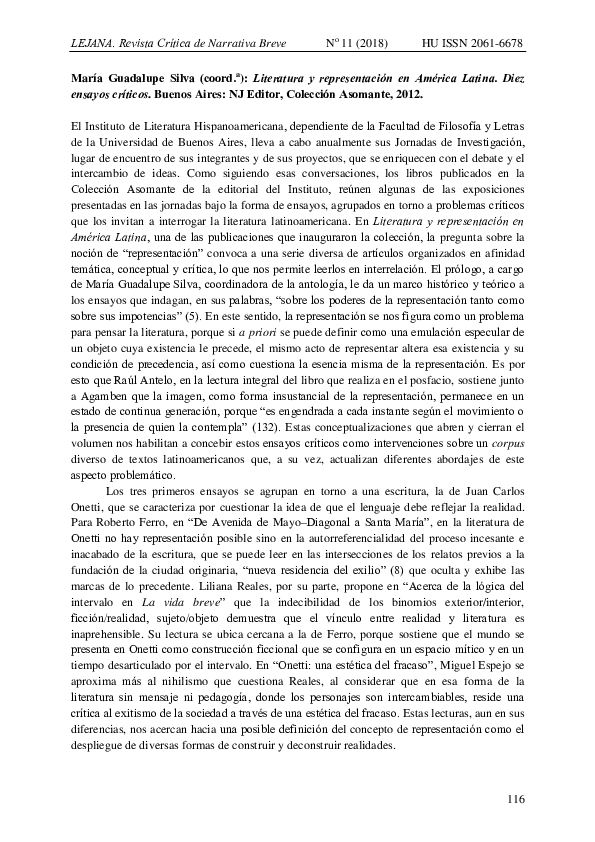 (PDF) Reseña de Literatura y representación en América Latina