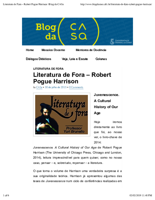 (PDF) Robert Pogue Harrison - Juvenescence. A Cultural History of Our Age