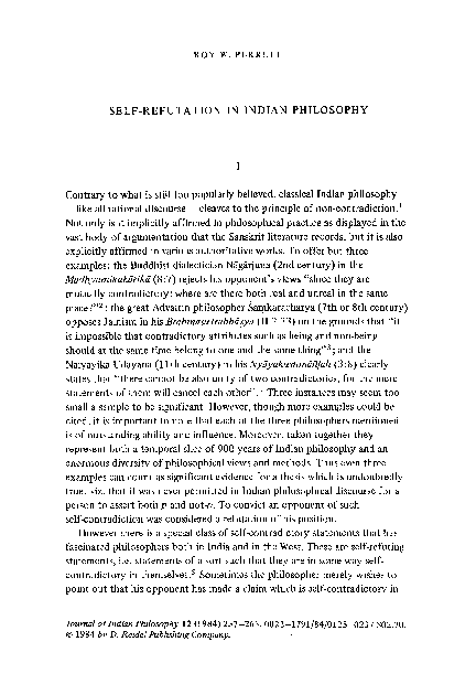 (PDF) Self-refutation in Indian philosophy