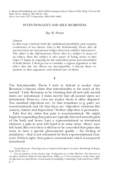 (PDF) Intentionality and Self-Awareness