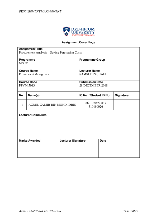 (DOC) Assignment 1 Procurement