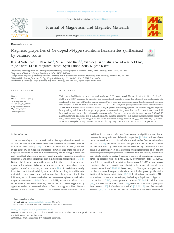 (PDF) Magnetic properties of Ce doped M-type strontium hexaferrites ...