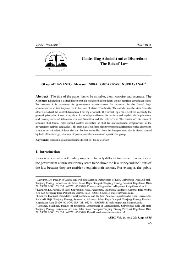 (PDF) Controlling Administrative Discretion: The Role of Law