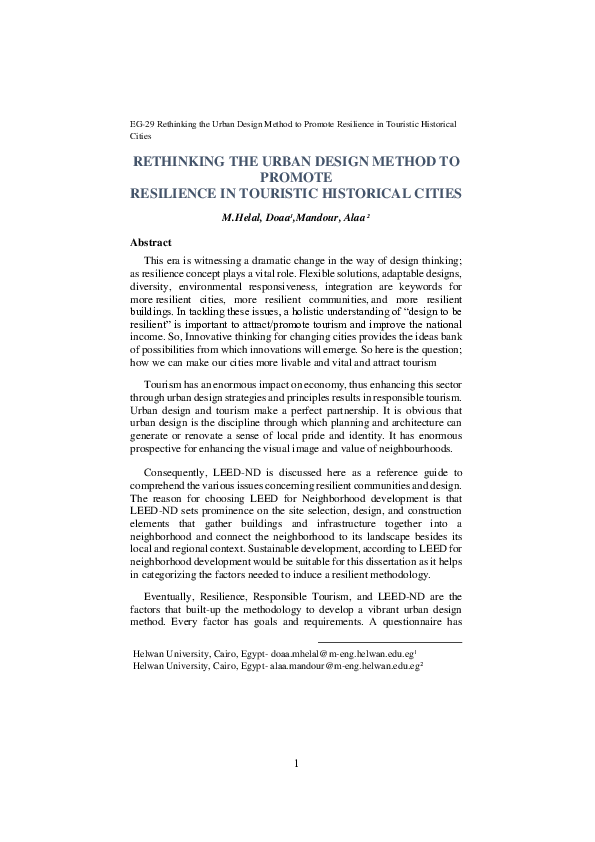 (PDF) Rethinking the Urban Design Method to Promote Resilience-Doaa M ...