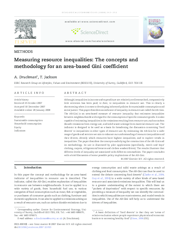 (PDF) Measuring resource inequalities: The concepts and methodology for an area-based Gini ...