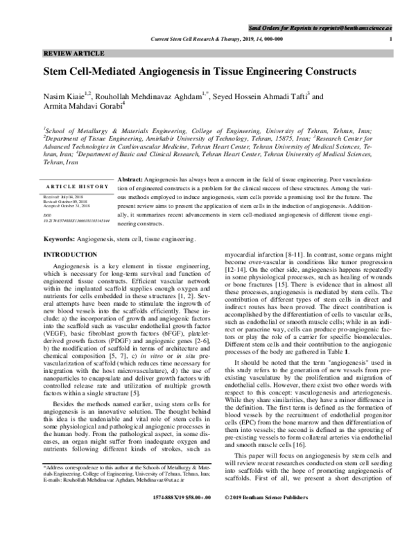 (PDF) Stem Cell-Mediated Angiogenesis in Tissue Engineering Constructs