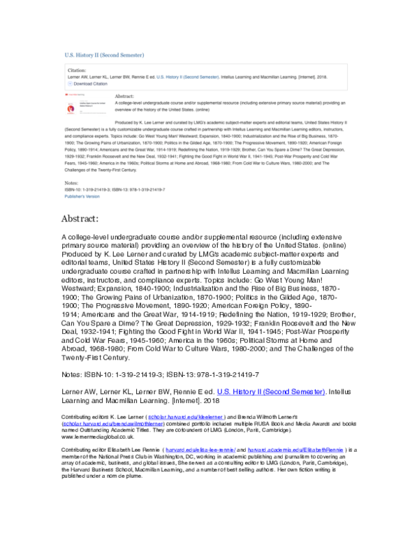 (PDF) US History II. A college-level undergraduate course and/or ...