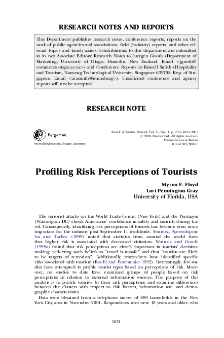 (PDF) Profiling risk perceptions of tourists