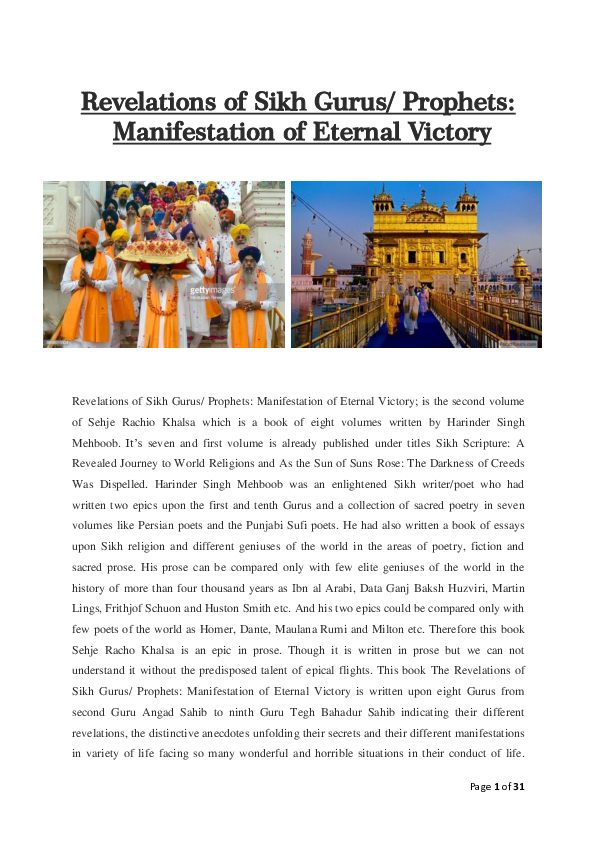 (PDF) Revelations of Sikh Gurus/ Prophets: Manifestation of Eternal Victory